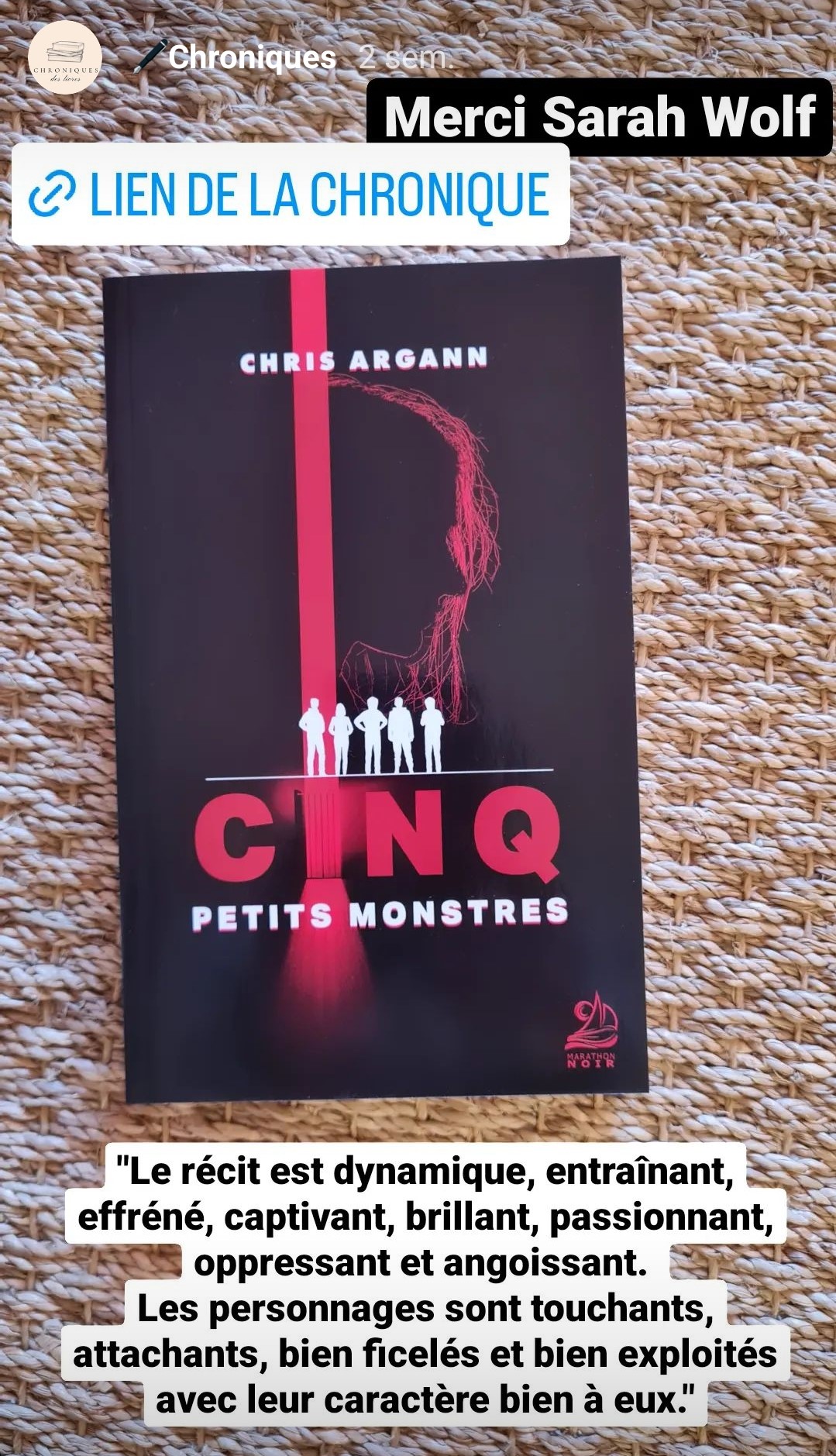 Chronique de Sarah Wolf : Cinq petits monstres - Marathon Editions